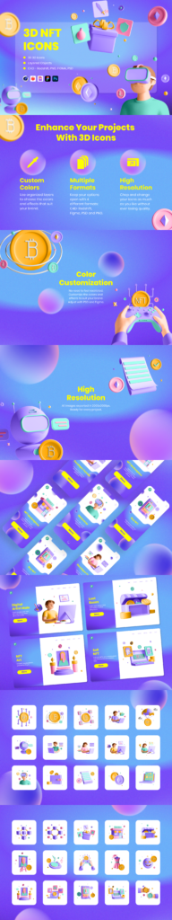 3D NFT Icon Set - Flat Icons