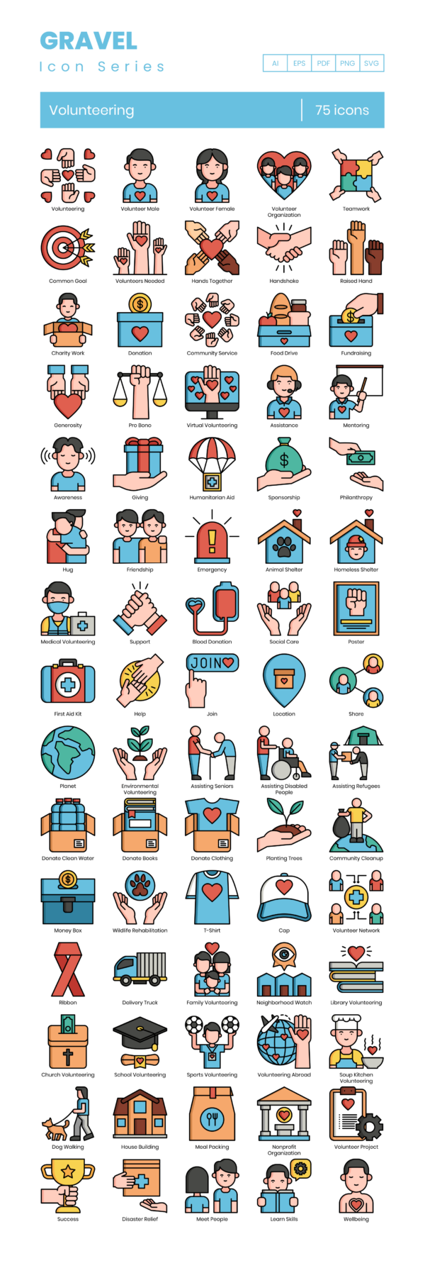 75 Volunteering Icon Set - Flat Icons