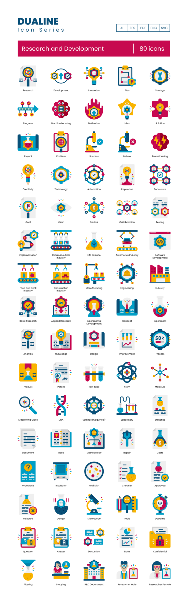 80 Research and Development Icon Set - Flat Icons