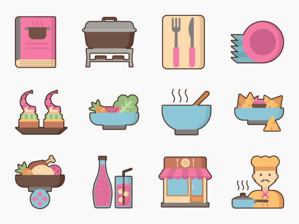 80 Catering Icon Set - Flat Icons