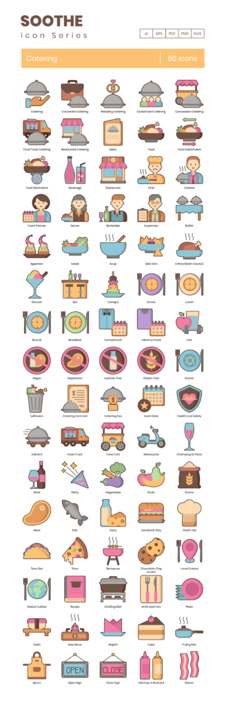 80 Catering Icon Set - Flat Icons