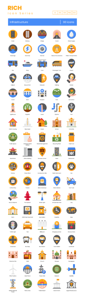 90 Infrastructure Icon Set - Flat Icons