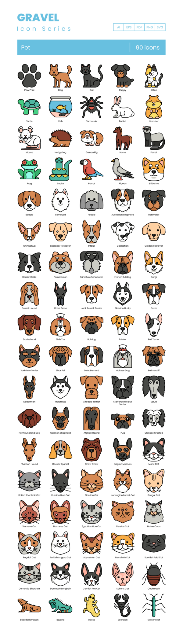 90 Pet Icon Set - Flat Icons
