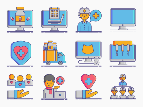 50 Telehealth Icon Set - Flat Icons