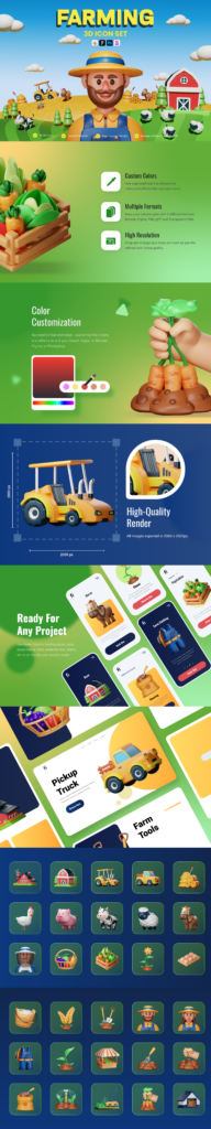 3D Farming Icon Set - Flat Icons