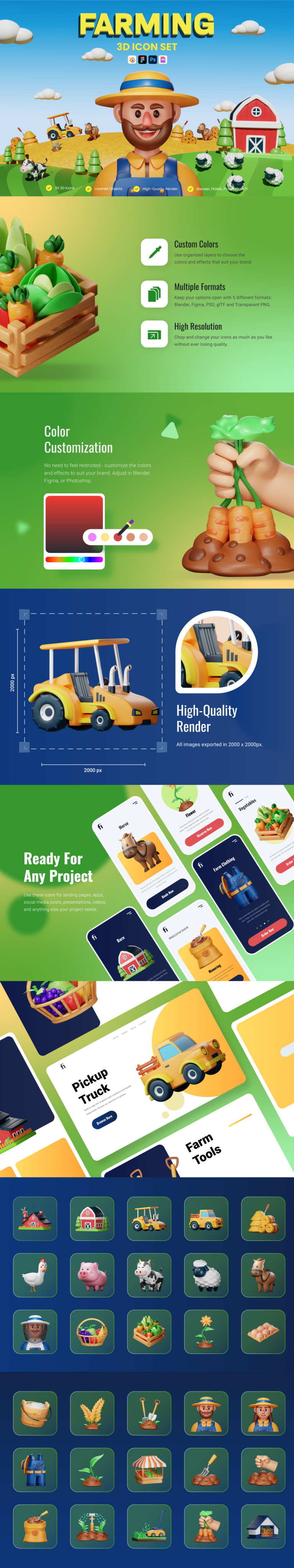 3D Farming Icon Set - Flat Icons