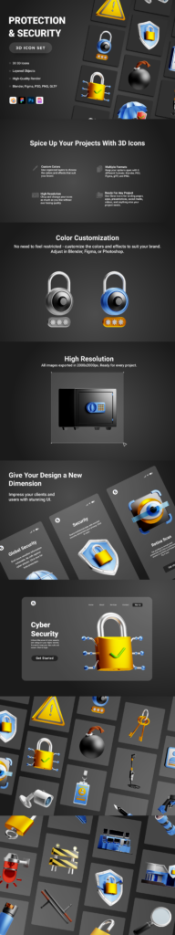 3D Protection and Security Icon Set - Flat Icons