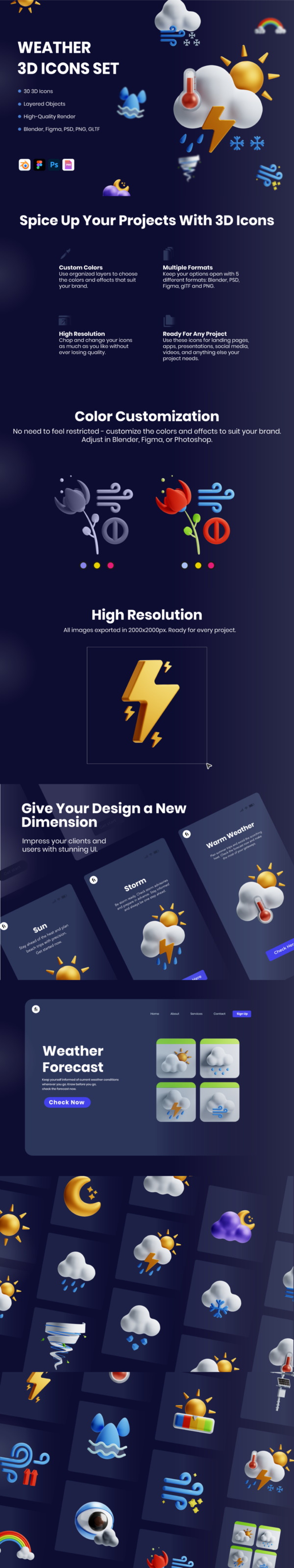 3D Weather Icon Set - Flat Icons