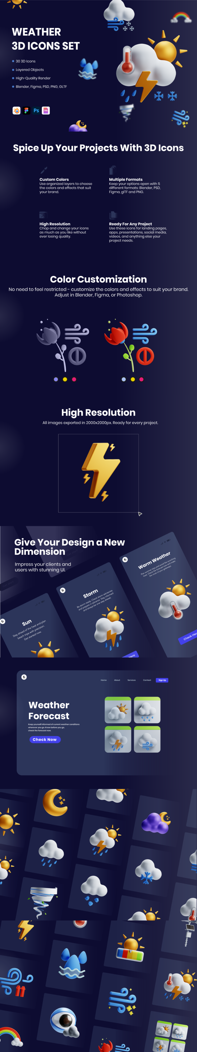 3D Weather Icon Set - Flat Icons