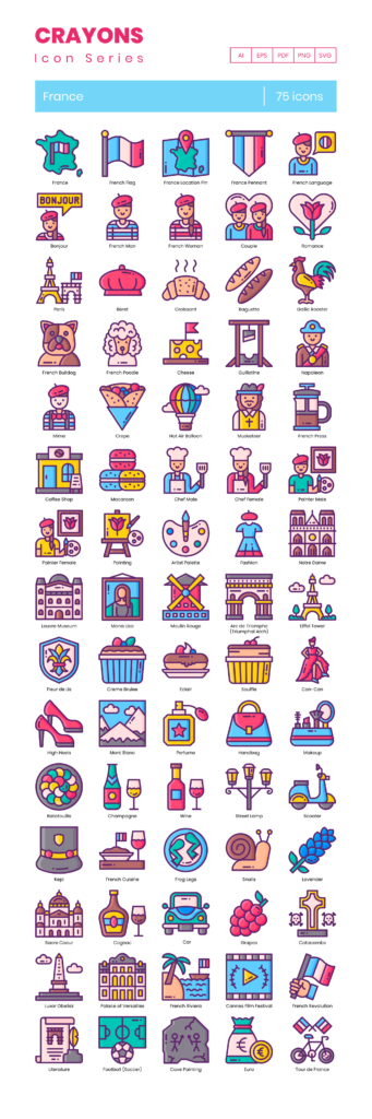 75 France Icon Set - Flat Icons