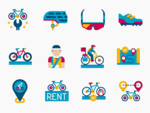 50 Vacation Planning - Cycling Tour Icon Set - Flat Icons