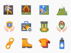 50 Vacation Planning - Hiking Tour Icon Set - Flat Icons