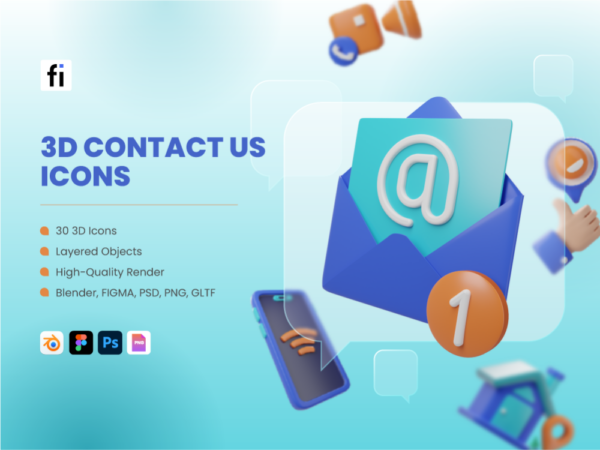 3D Contact Us Icon Set - Flat Icons