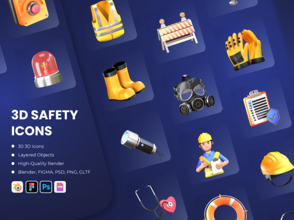 3D Safety Icon Set - Flat Icons