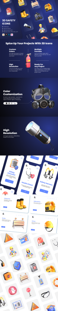 3D Safety Icon Set - Flat Icons