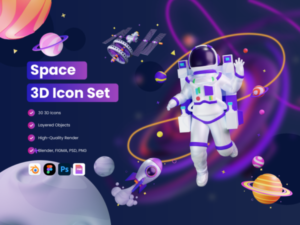 3D Space Icon Set - Flat Icons