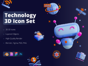 3D Technology Icon Set - Flat Icons