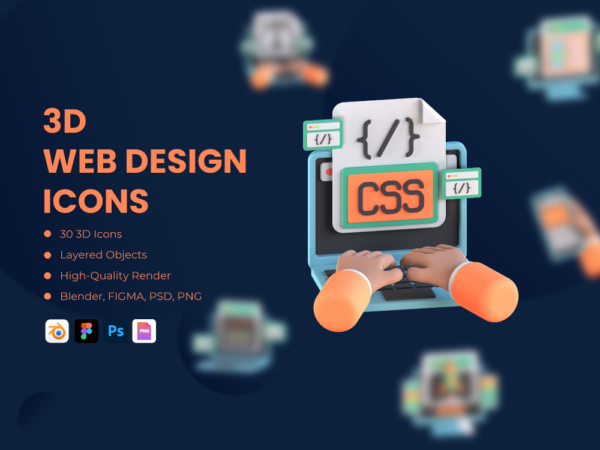 3D Web Design Icon Set - Flat Icons
