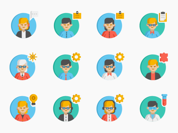 80 Business Roles and Positions Icon Set - Flat Icons