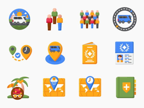 50 Vacation Planning - Group Trip Icon Set - Flat Icons
