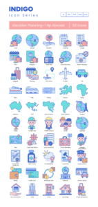 50 Vacation Planning - Trip Abroad Icon Set - Flat Icons