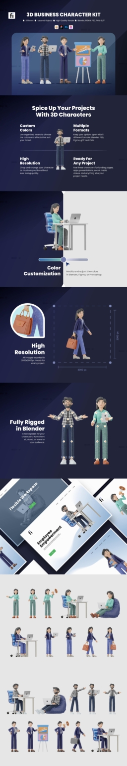 3D Business Characters Illustration Set - Flat Icons
