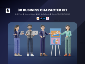 3D Business Characters Illustration Set - Flat Icons