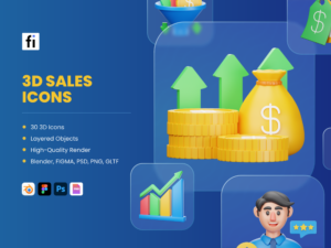 3D Sales Icon Set - Flat Icons