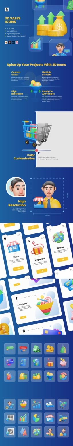 3D Sales Icon Set - Flat Icons