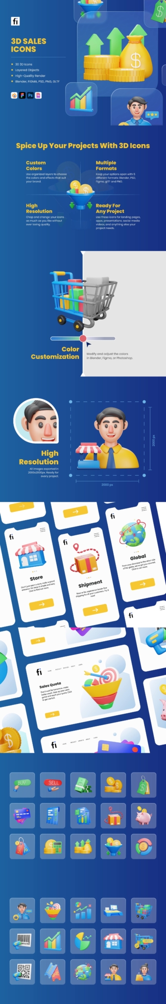 3D Sales Icon Set - Flat Icons