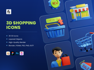 3D Shopping Icon Set - Flat Icons