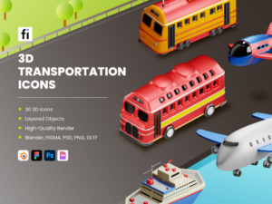 3D Transportation Icon Set - Flat Icons