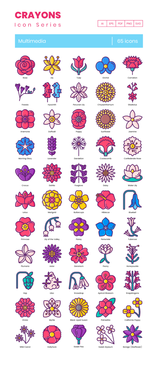 55 Bloom Icon Set - Flat Icons