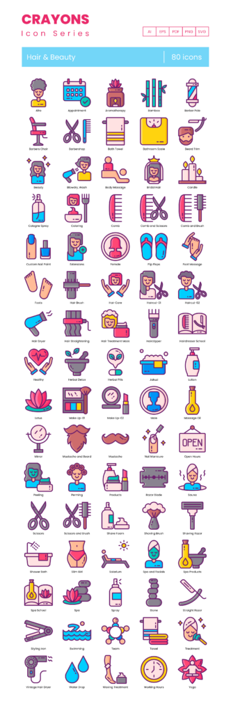 80 Hair and Beauty Icon Set - Flat Icons