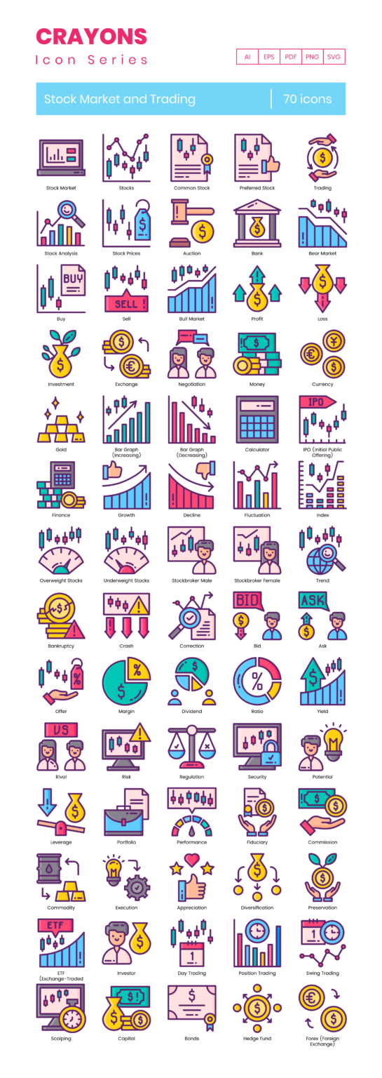 70 Stock Exchange Icon Set - Flat Icons