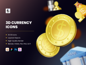 3D Currency Icon Set - Flat Icons