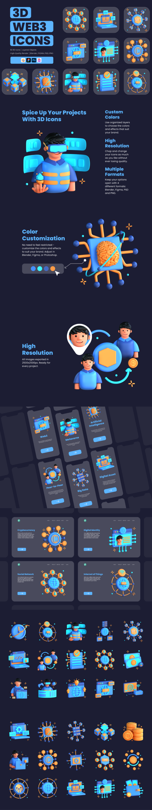 3D Web3 Icon Set - Flat Icons