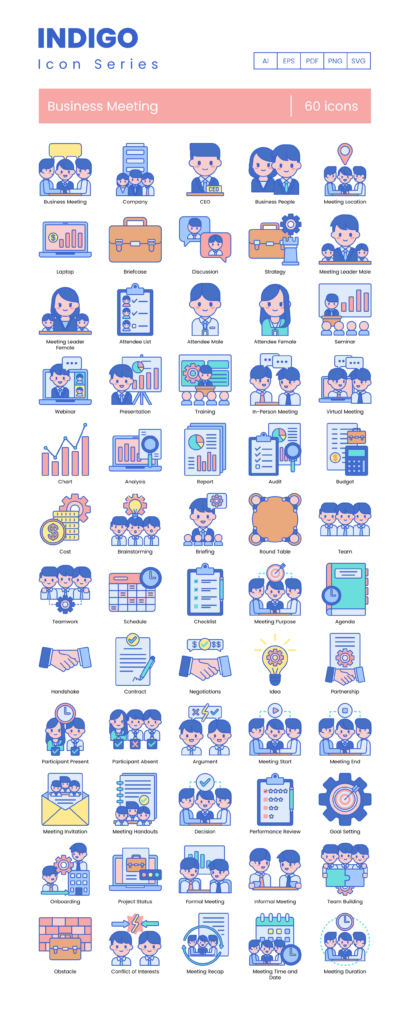 60 Business Conference Icon Set - Flat Icons