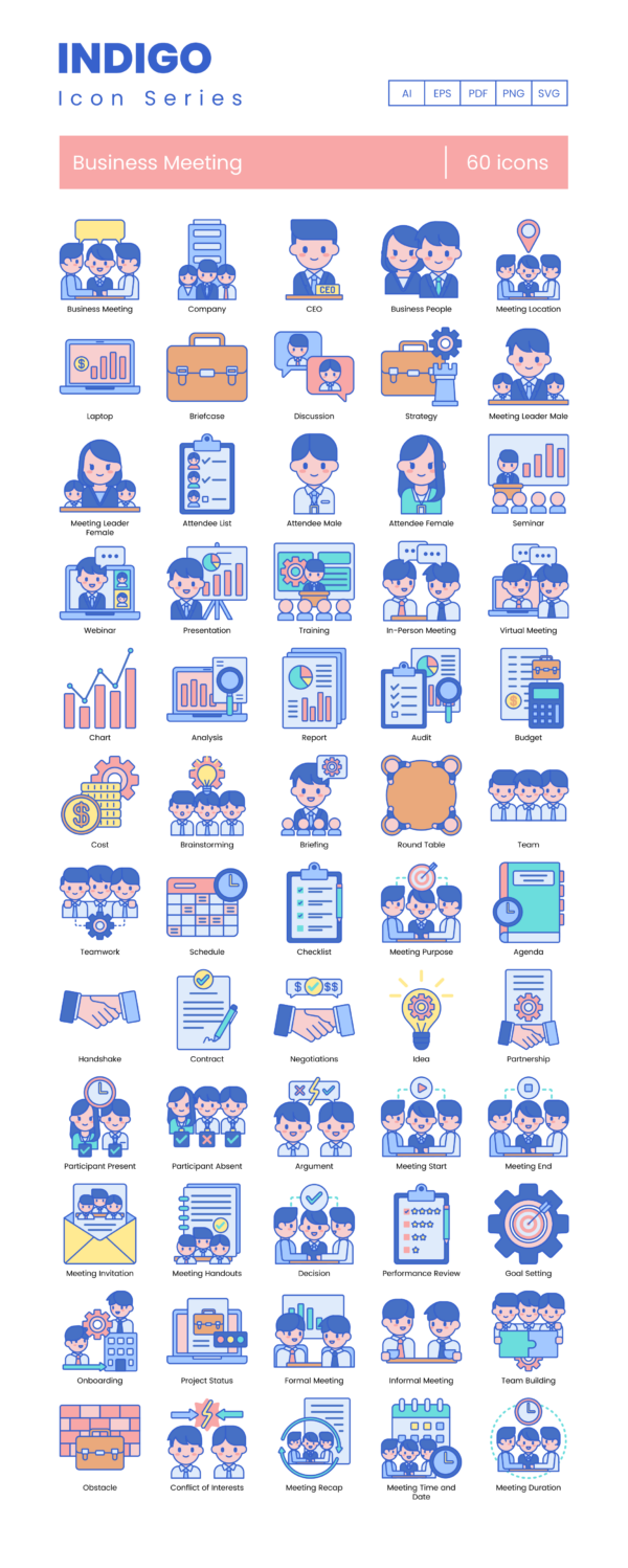 60 Business Conference Icon Set - Flat Icons
