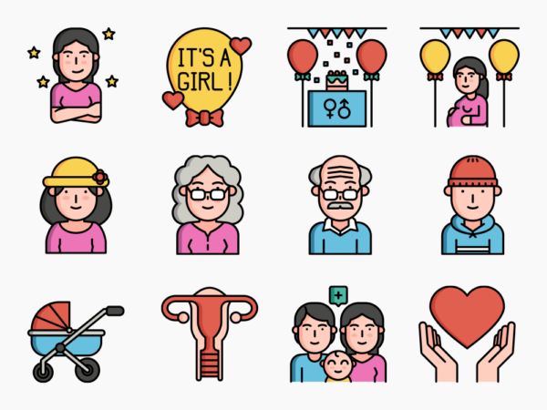 60 Parenting Icon Set - Flat Icons