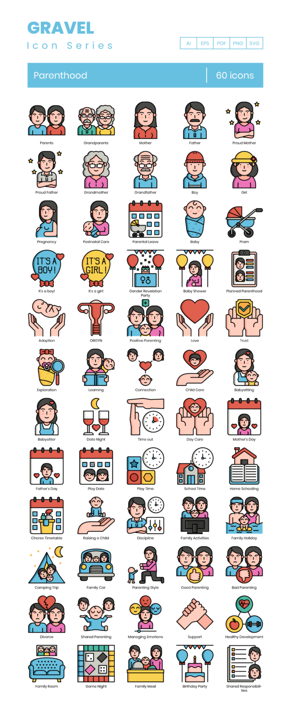 60 Parenting Icon Set - Flat Icons