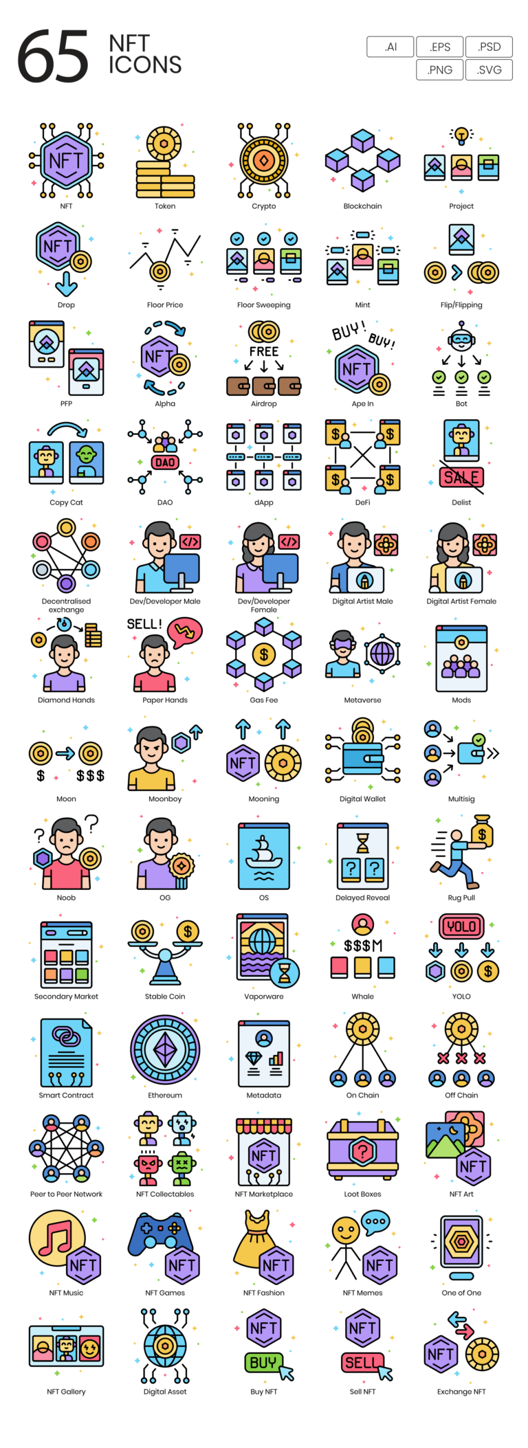 65 NFT Icon Set - Flat Icons