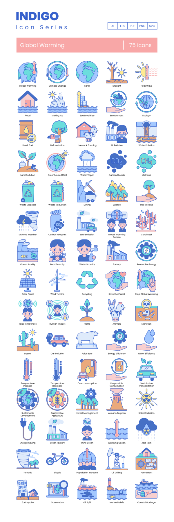 75 Global Warming Icon Set - Flat Icons