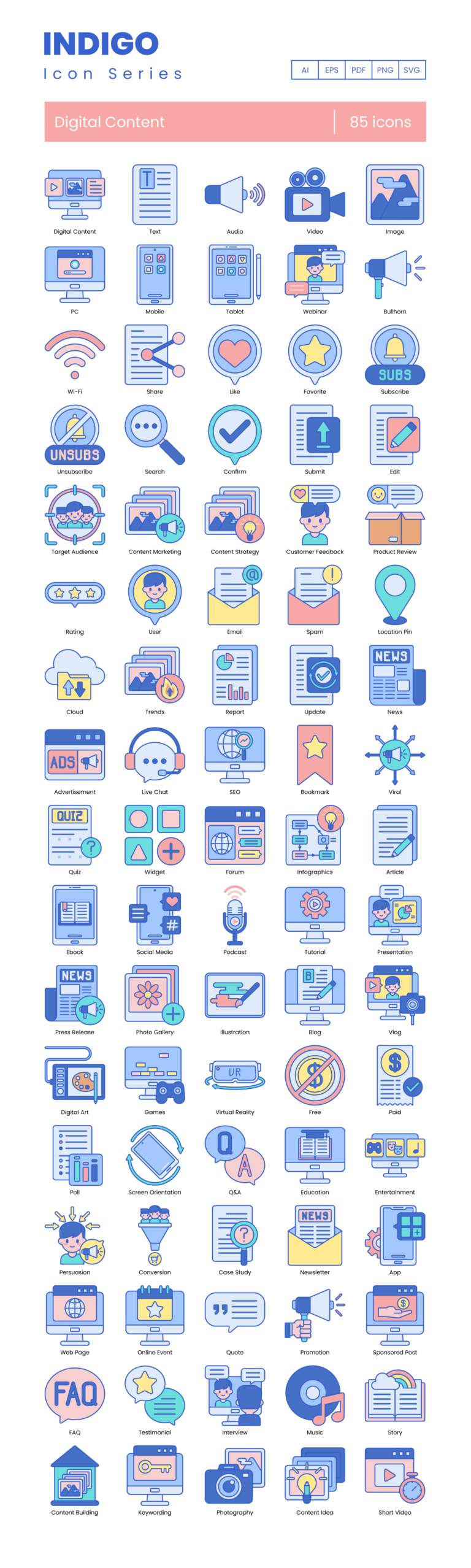 85 Digital Information Icon Set - Flat Icons