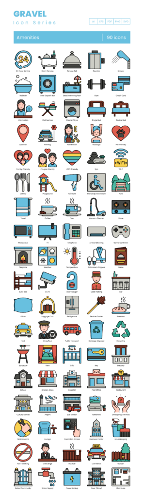 90 Conveniences Icon Set - Flat Icons