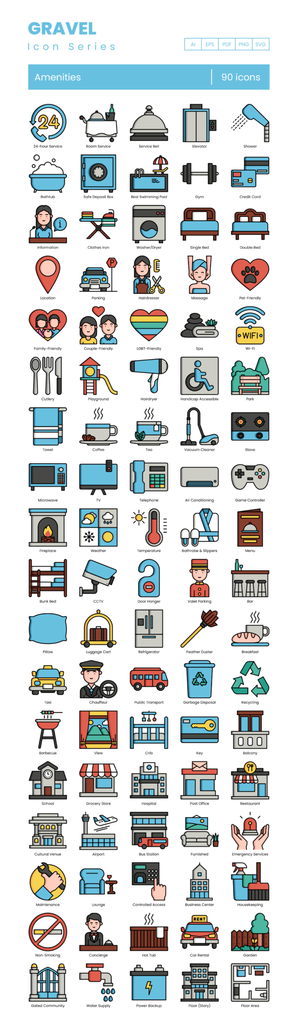 90 Conveniences Icon Set - Flat Icons