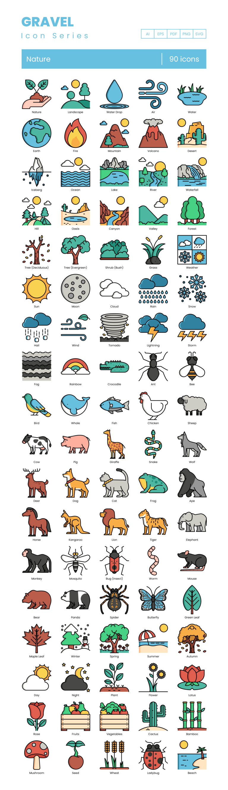 90 Mother Nature Icon Set - Flat Icons