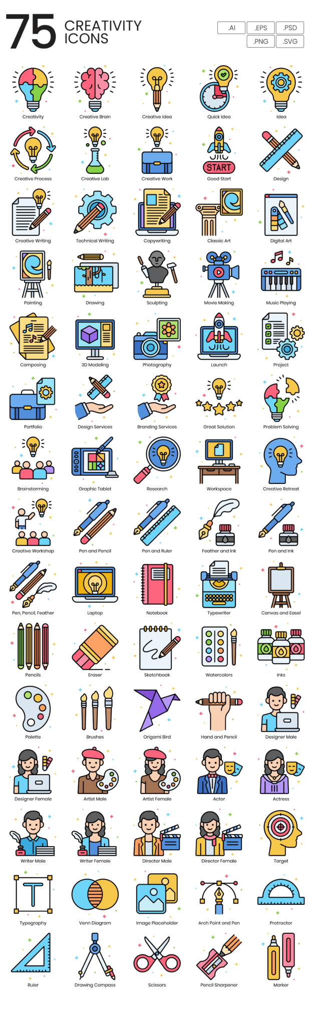 75 Creative Expression Icon Set - Flat Icons