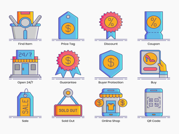 90 Shopping and Retail Icon Set - Flat Icons