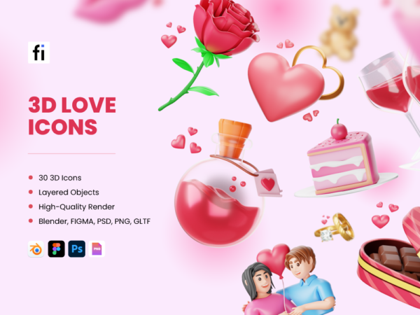 3D Love Icon Set - Flat Icons